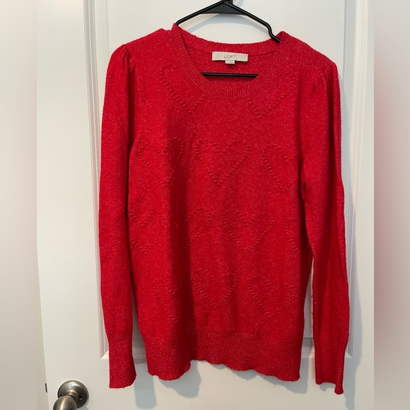 LOFT | Sweaters | Loft Vibrant Red Hearts Crew Neck Sweater | Poshmark